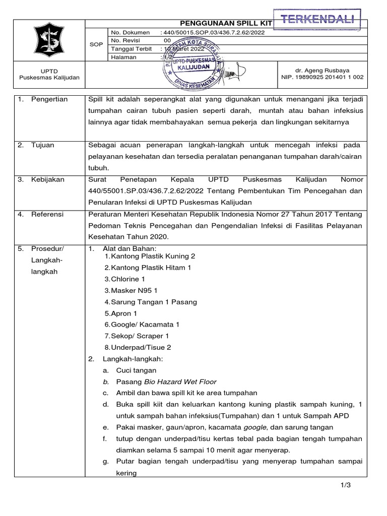 Prosedur Penggunaan Spill Kit Kesehatan | PDF | Sains & Matematika