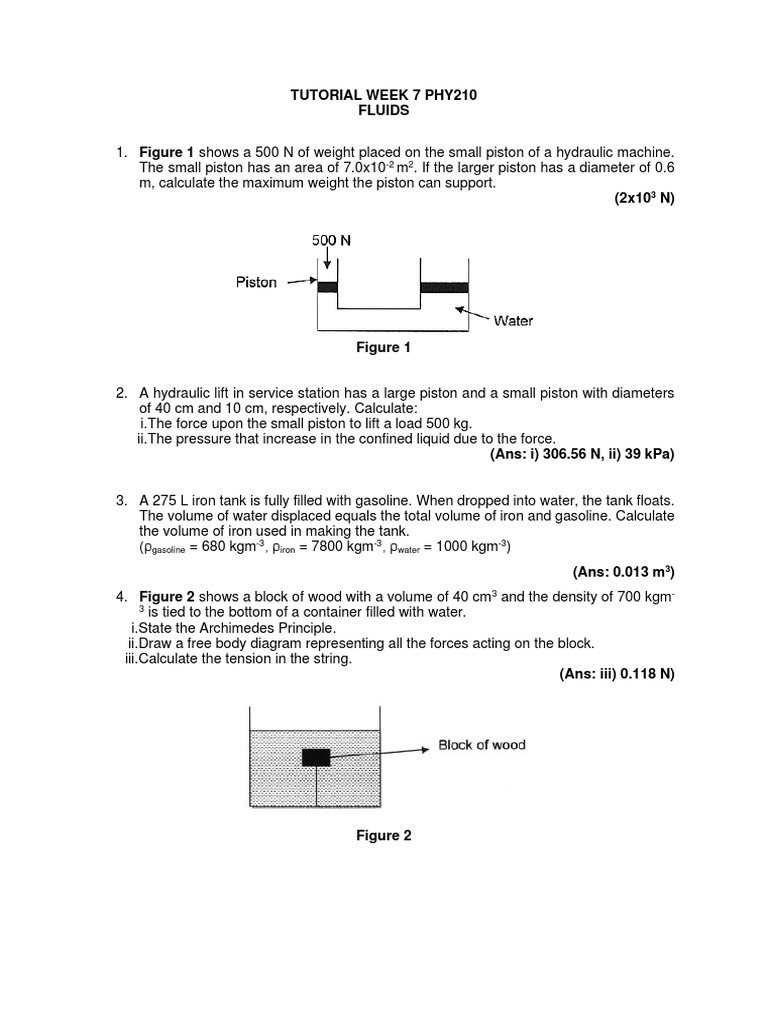 Fluid Mechanics Tutorial PHY210 | PDF | Buoyancy | Pressure Measurement