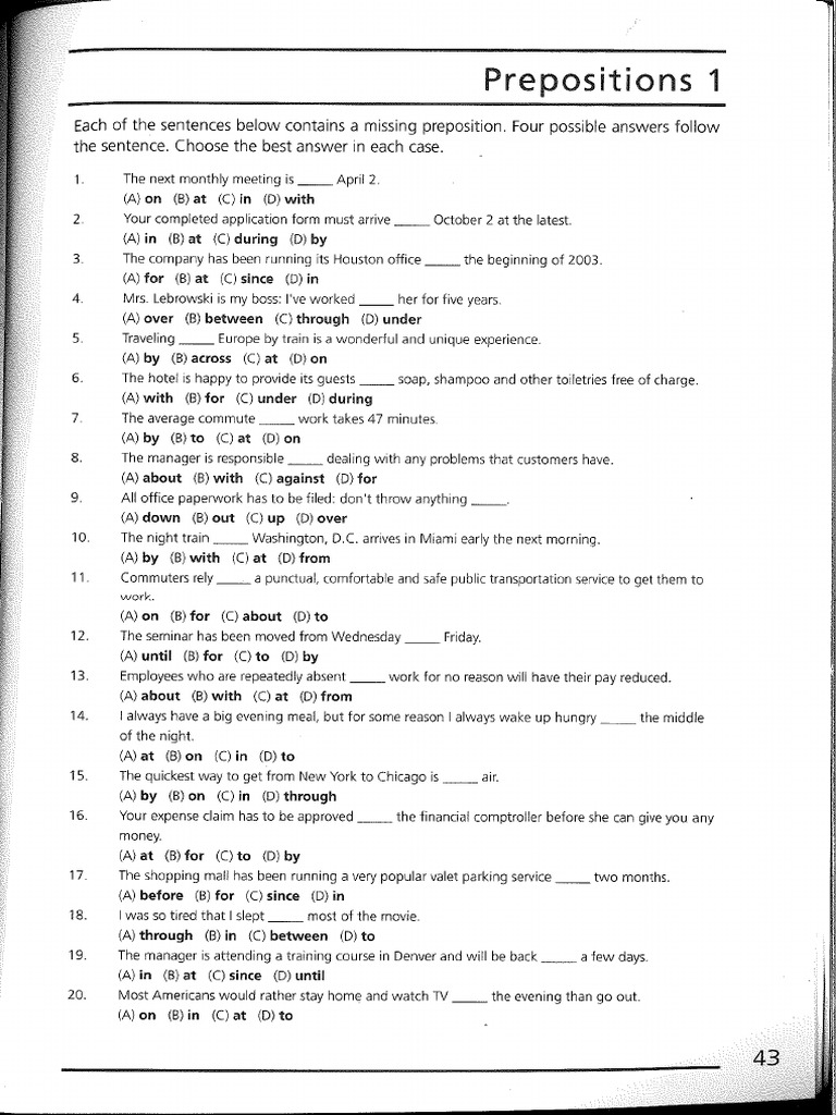 TOEIC Prepositions | PDF