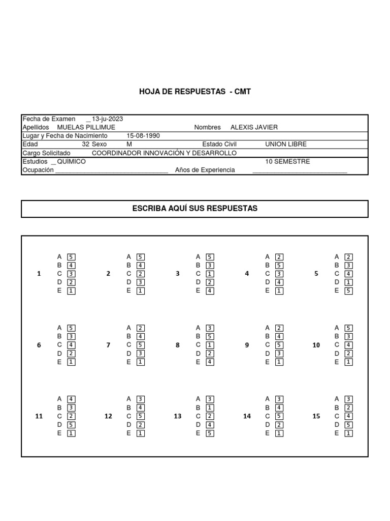 Hoja de Respuestas - CMT | PDF