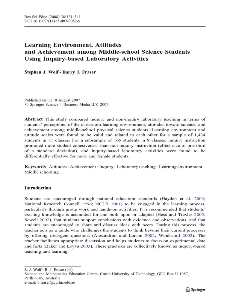 Learning Environment, Attitudes and Achievement Among Middle-School ...