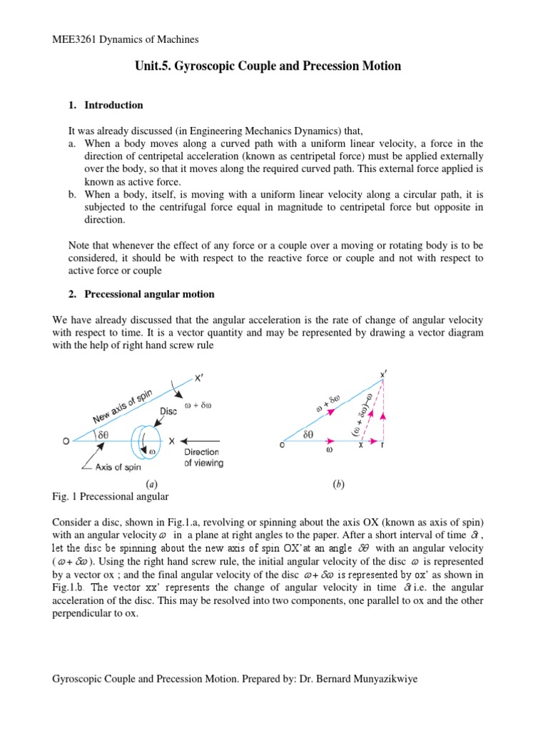 Unit 5. Gyroscopic Couple and Precession Motion | PDF | Rotation Around ...
