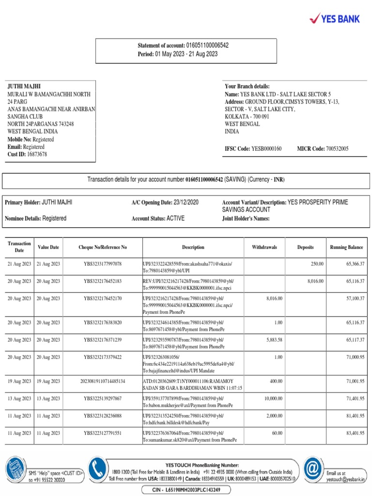 Account Statement 01 May 2023-21 Aug 2023 | PDF | Payments | Cheque