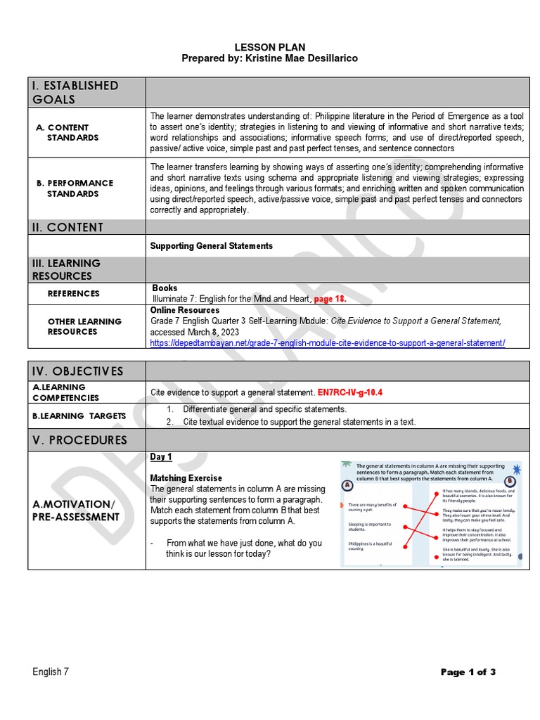 Specific and General Statements | PDF | Learning | English Language
