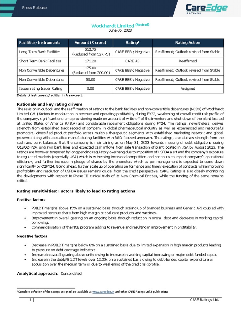 Wockhardt Limited | PDF | Food And Drug Administration | Debt