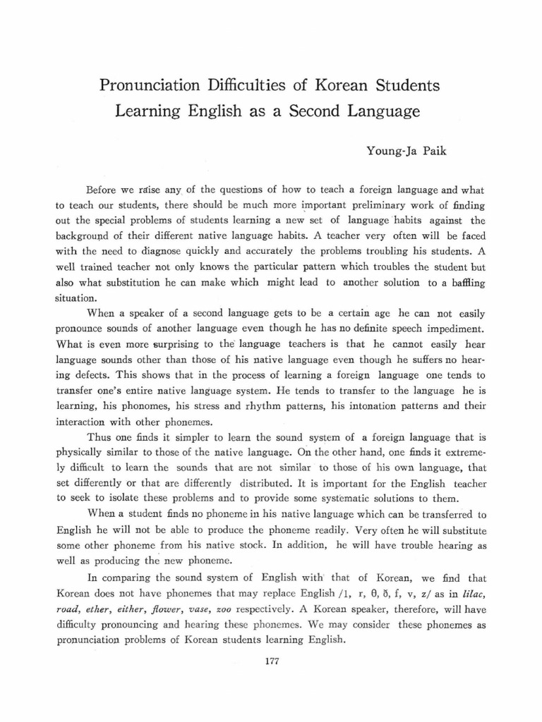 Pronunciation Difficulties of Korean Students Learning English As A ...