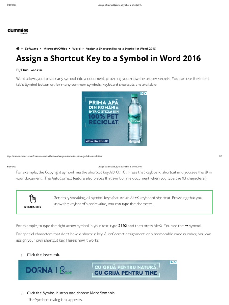 Assign A Shortcut Key To A Symbol in Word 2016 | PDF | Computing ...
