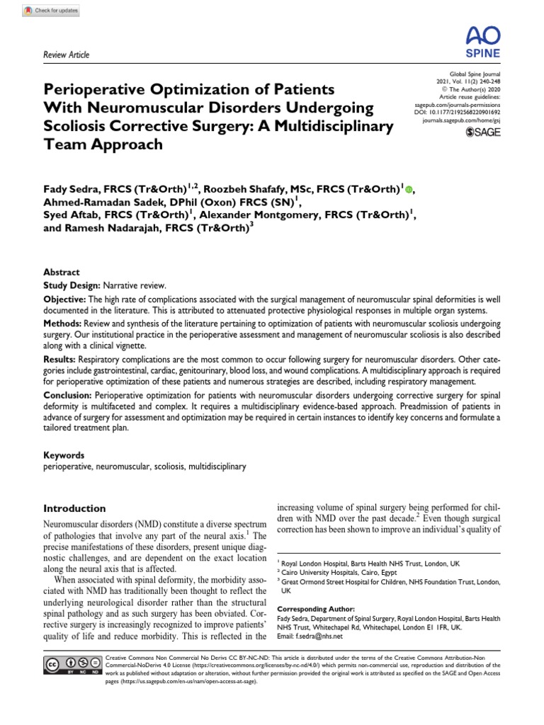 Perioperative Optimization of Patients With Neuromuscular Disorders ...