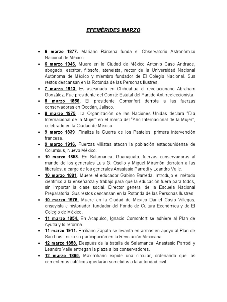 EFEMÉRIDES MARZO | PDF