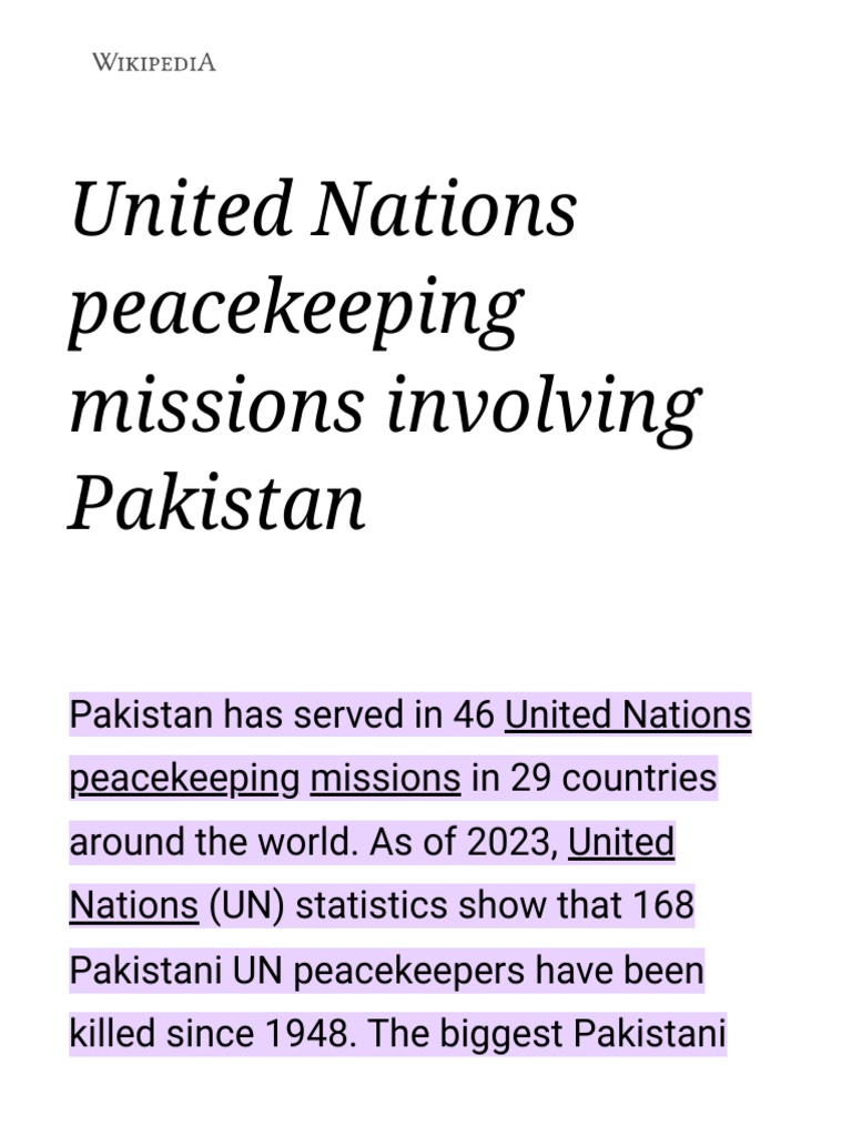 United Nations Peacekeeping Missions Involving Pakistan - Wikipedia ...