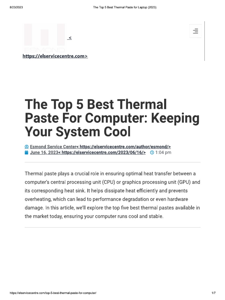 Laptop Thermal Paste Types | PDF