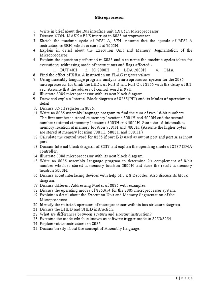 Microprocessor Questions | PDF | Central Processing Unit | Computer Architecture