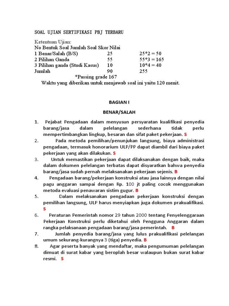 Soal Ujian Sertifikasi PBJ Terbaru | PDF | Teknologi & Rekayasa
