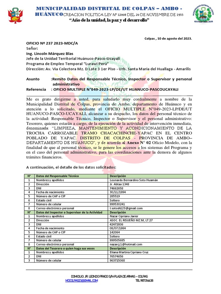 Datos de Personal Técnico en Colpas | PDF | Política | Ciencias sociales
