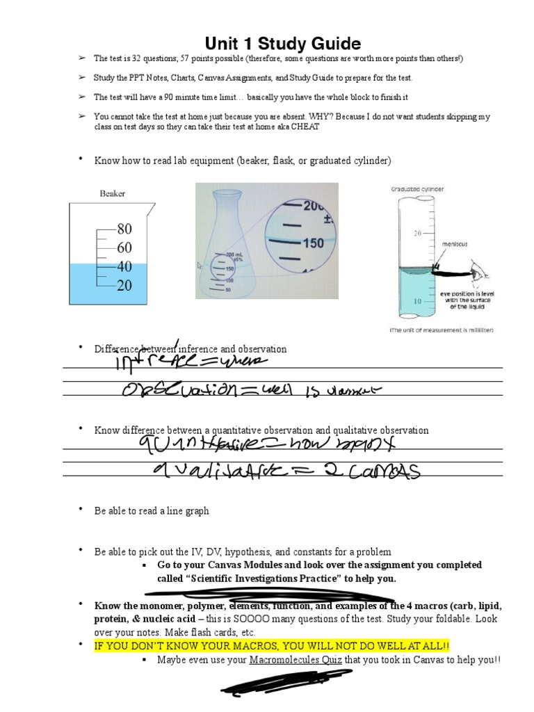 Unit 1 Study Guide | PDF | Enzyme | Macromolecules