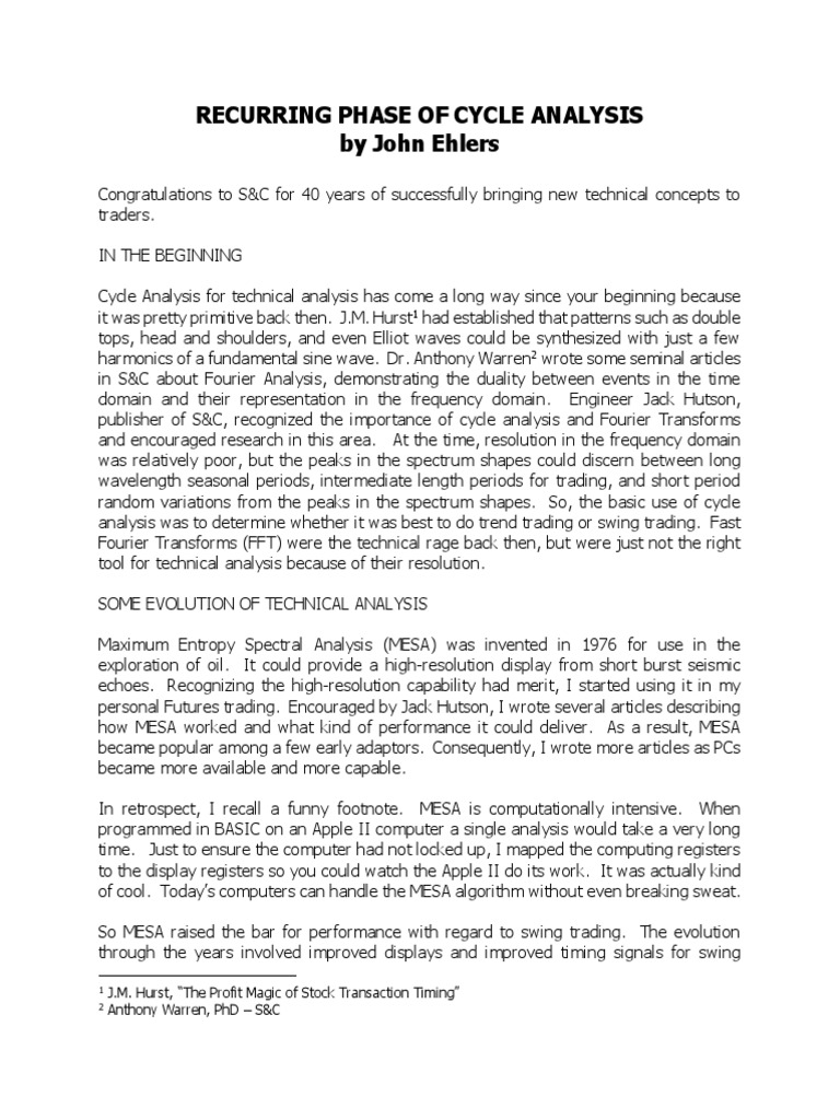 Recurring Phase of Cycle Analysis - John Ehlers | PDF | Phase (Waves)