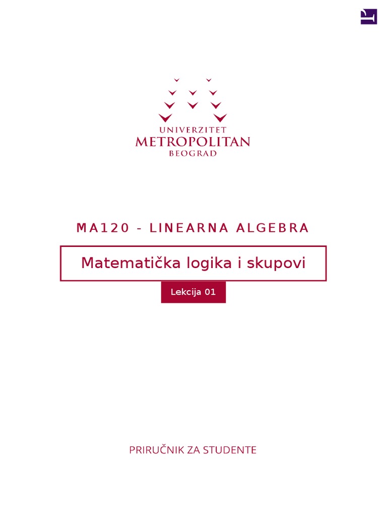 Matematička Logika I Skupovi: Ma120 - Linearna Algebra | PDF