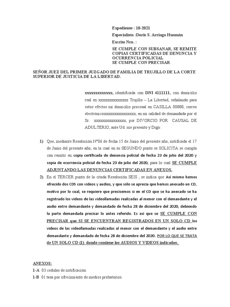 Modelo ESCRITO SE SUBSANA ERROR 2022 | PDF | Justicia | Crimen y violencia