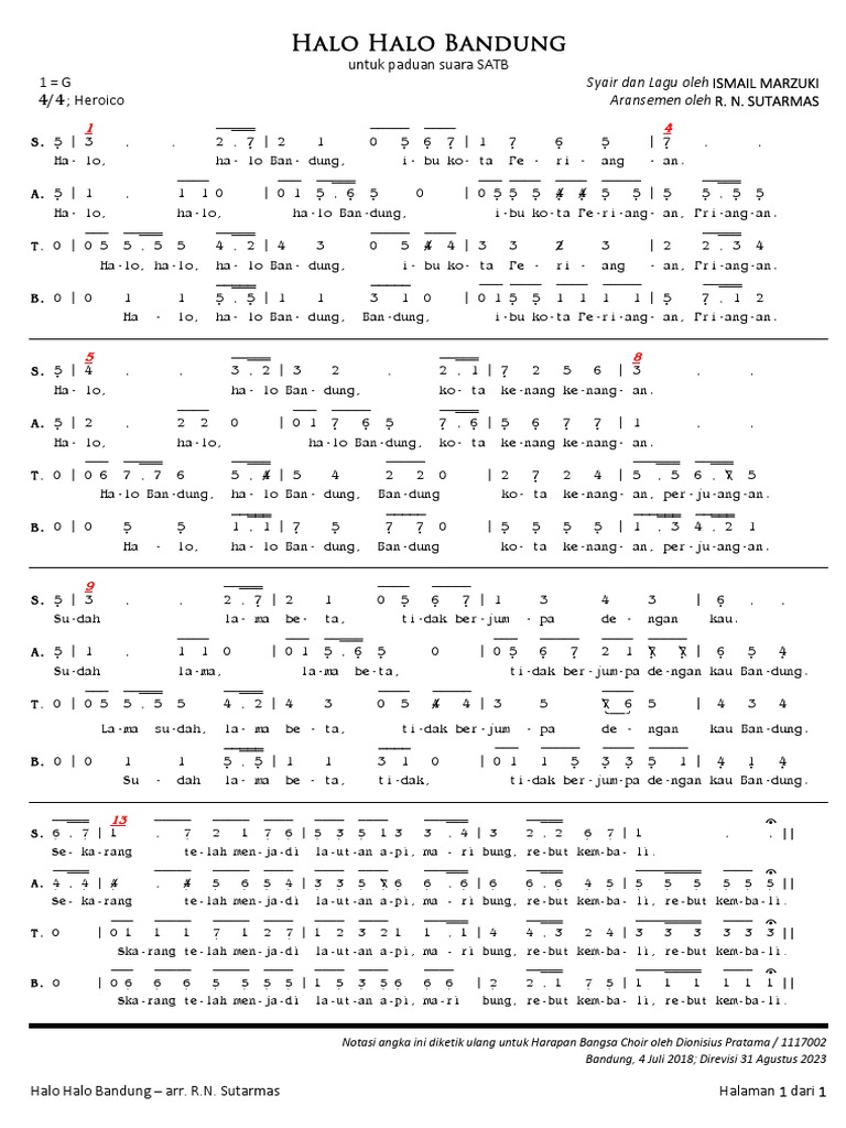 Halo Halo Bandung (Not Angka SATB) | PDF