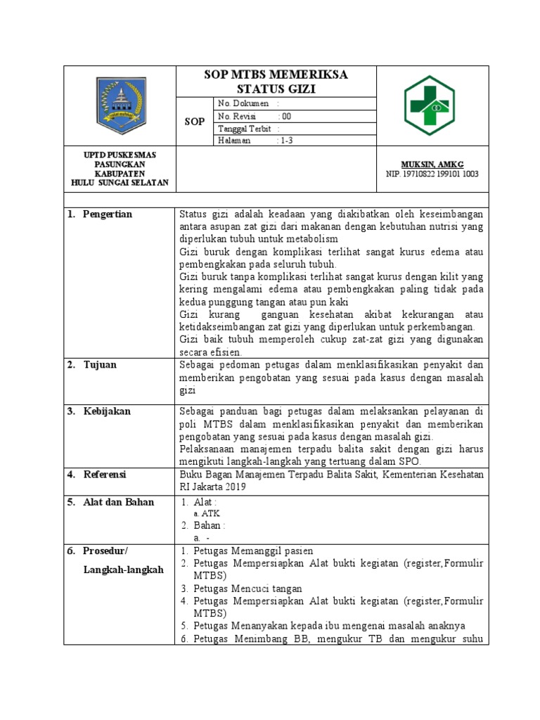 Sop Mtbs Memeriksa Status Gizi | PDF
