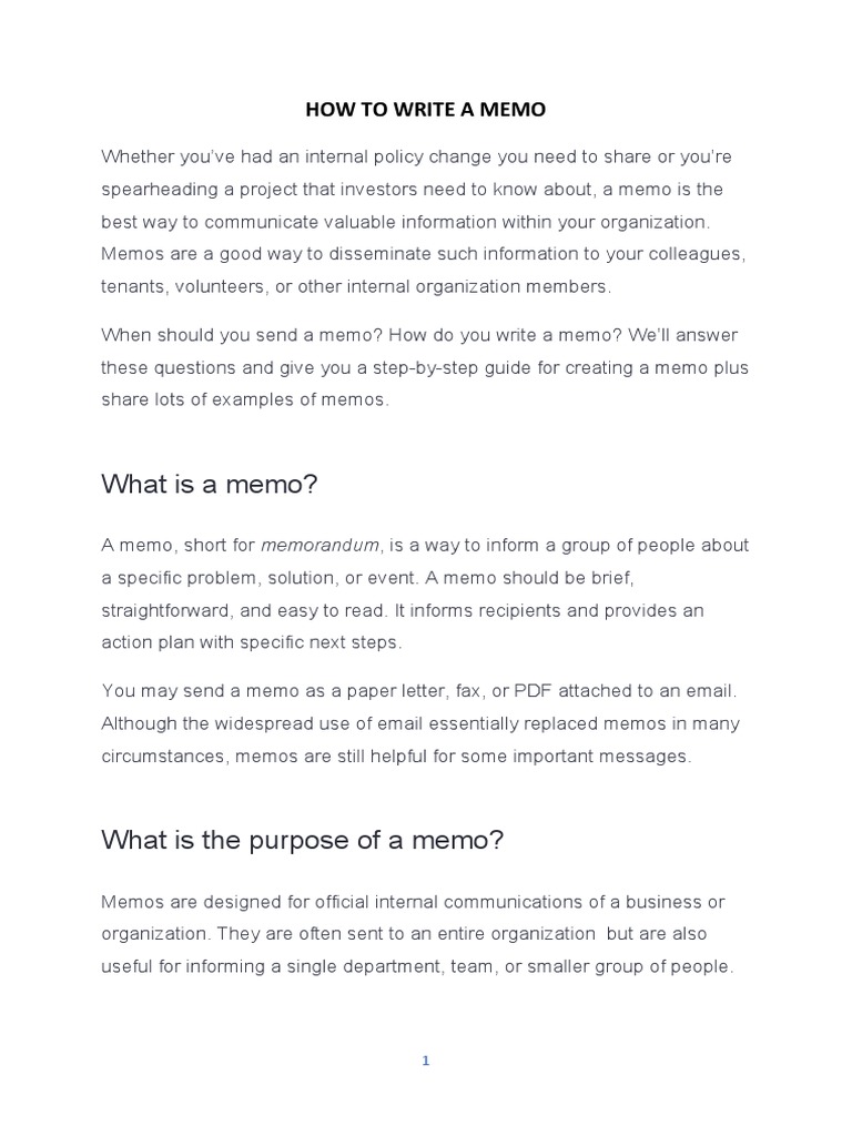 How To Write A Memo Pdf Memorandum Communication
