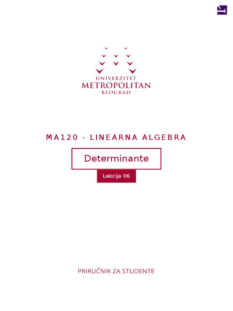 Determinante: Ma120 - Linearna Algebra | PDF