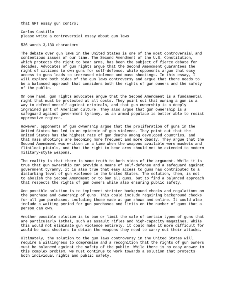 Chat GPT Essay Gun Control | PDF | Second Amendment To The United ...