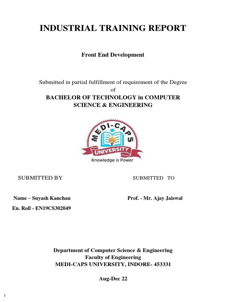 INDUSTRIAL TRAINING REPORT Suyash | PDF | Java Script | J Query