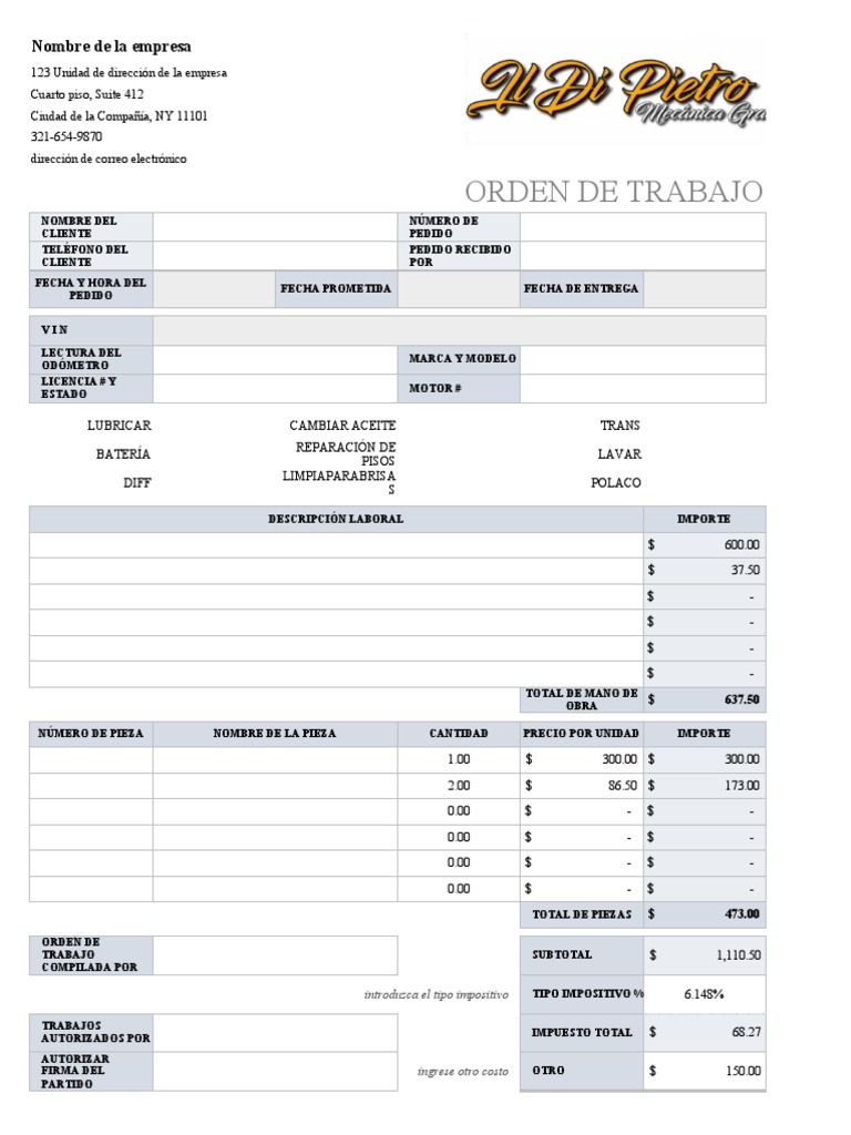IC Automotive Work Order Template 27207 ES | PDF | Informática