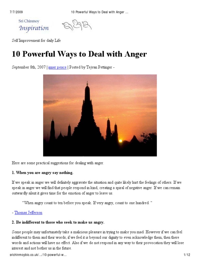 10 Powerful Ways To Deal With Anger - Sri Chinmoy Inspiration | PDF | Anger | Feeling