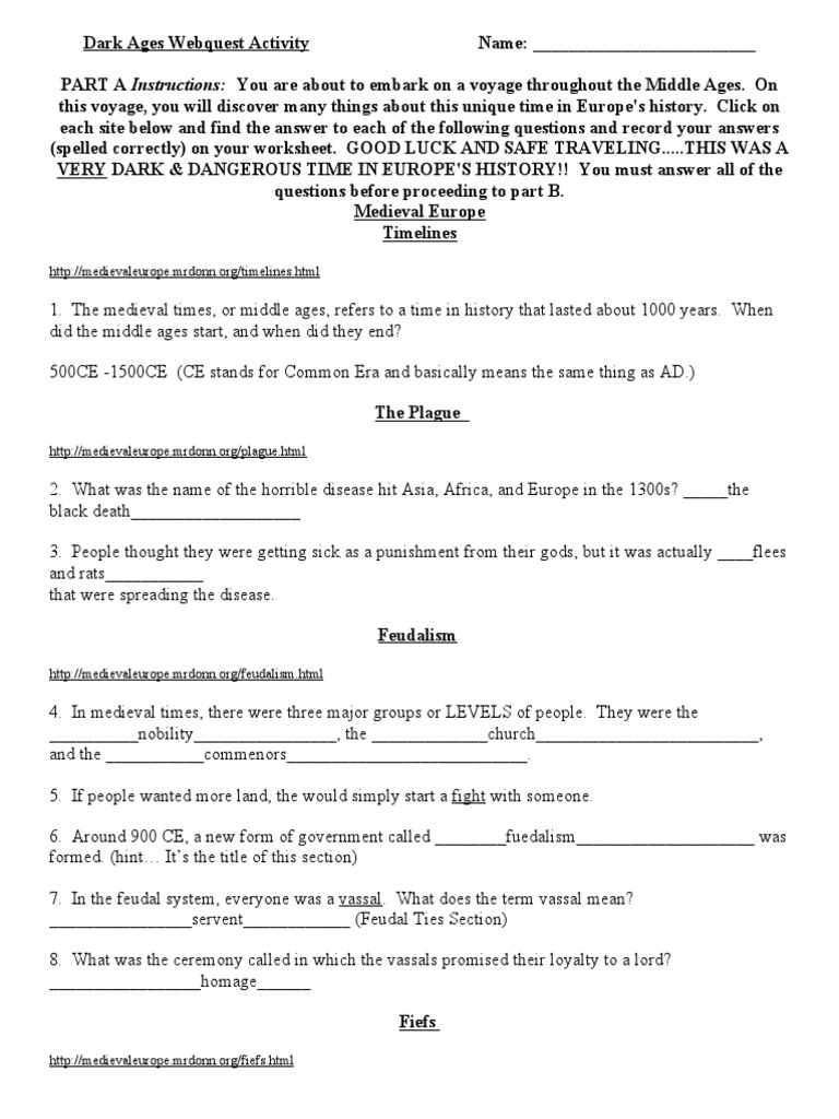 The Dark Ages Webquest | PDF | Knight | Middle Ages