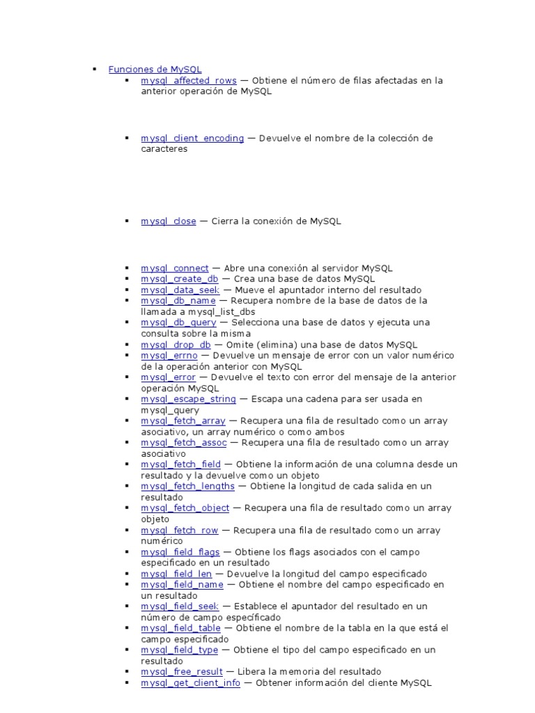 Funciones de MySQL | PDF | SQL | Tabla (base de datos)