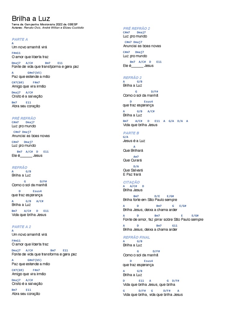 Brilha A Luz (Letra e Cifra) | PDF
