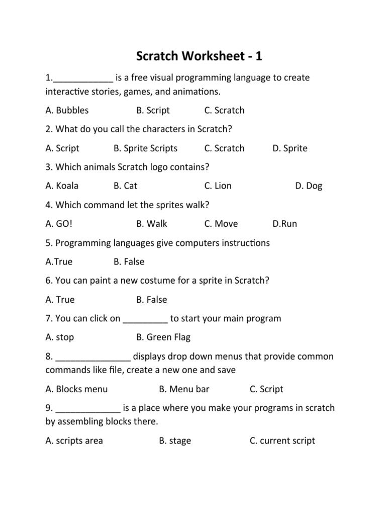 Scratch Worksheet 1 | PDF
