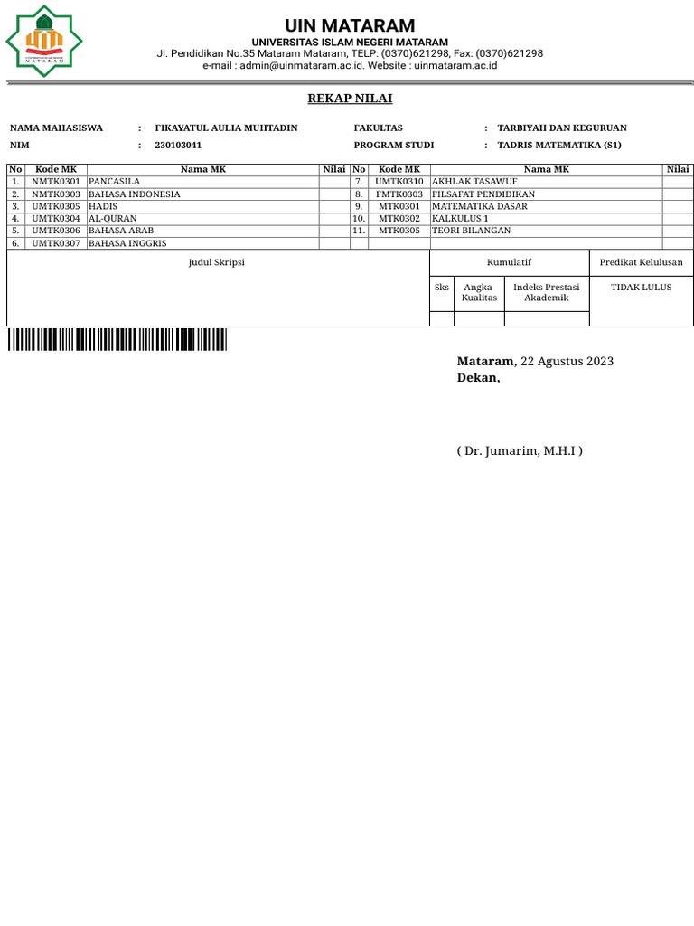 Print Transkrip | PDF