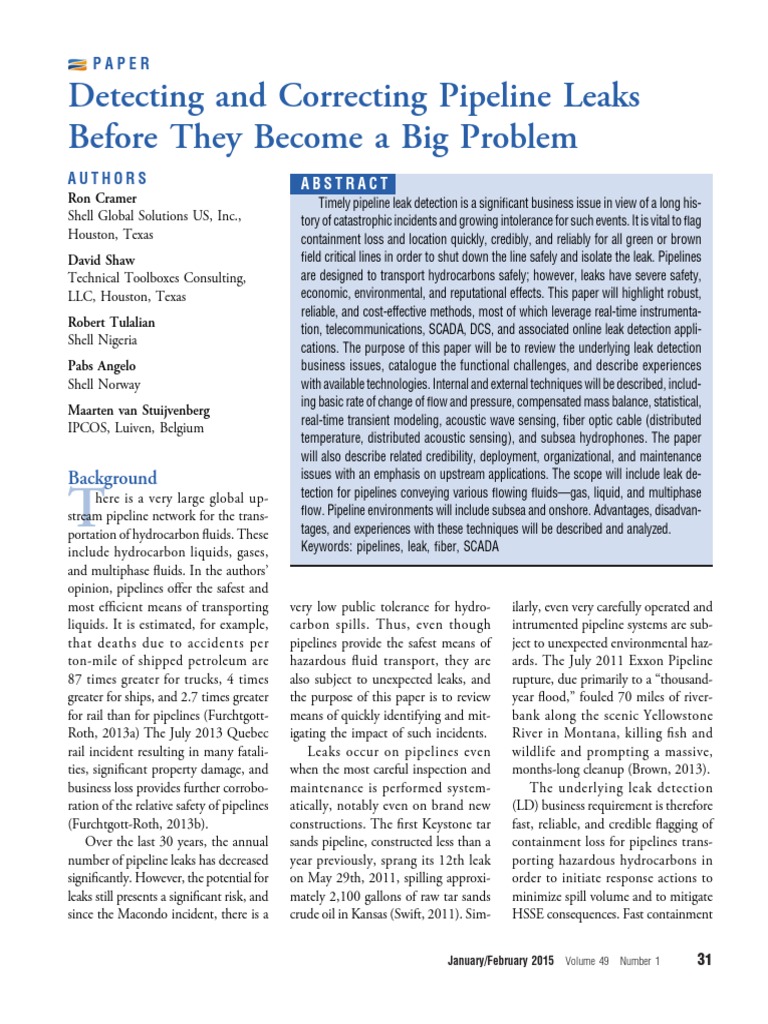 Cramer2015 - Detecting and Correcting Pipeline Leaks | PDF | Pipeline Transport | Liquids