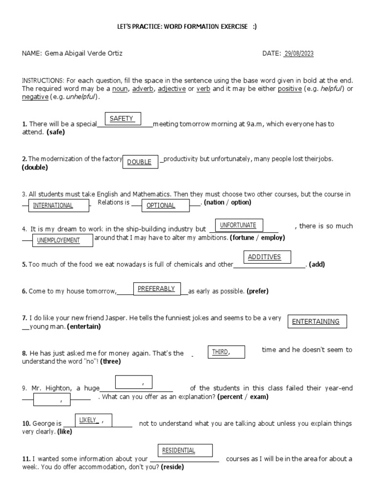 b2 - Word Formation Practice | PDF | Linguistics | Grammar