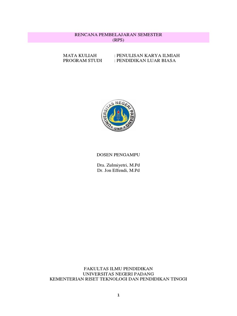 RPS Karya Ilmiah | PDF | Karier & Perkembangan | Seni