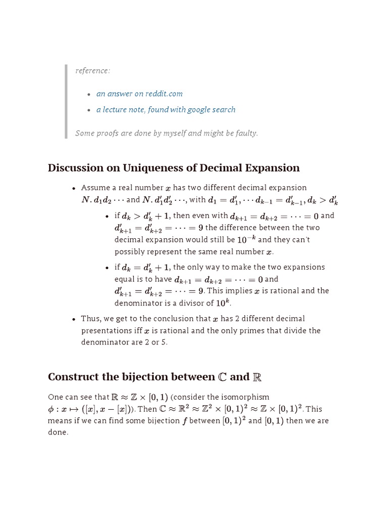 Bijection Between Real Numbers and Complex Numbers | PDF | Numbers ...