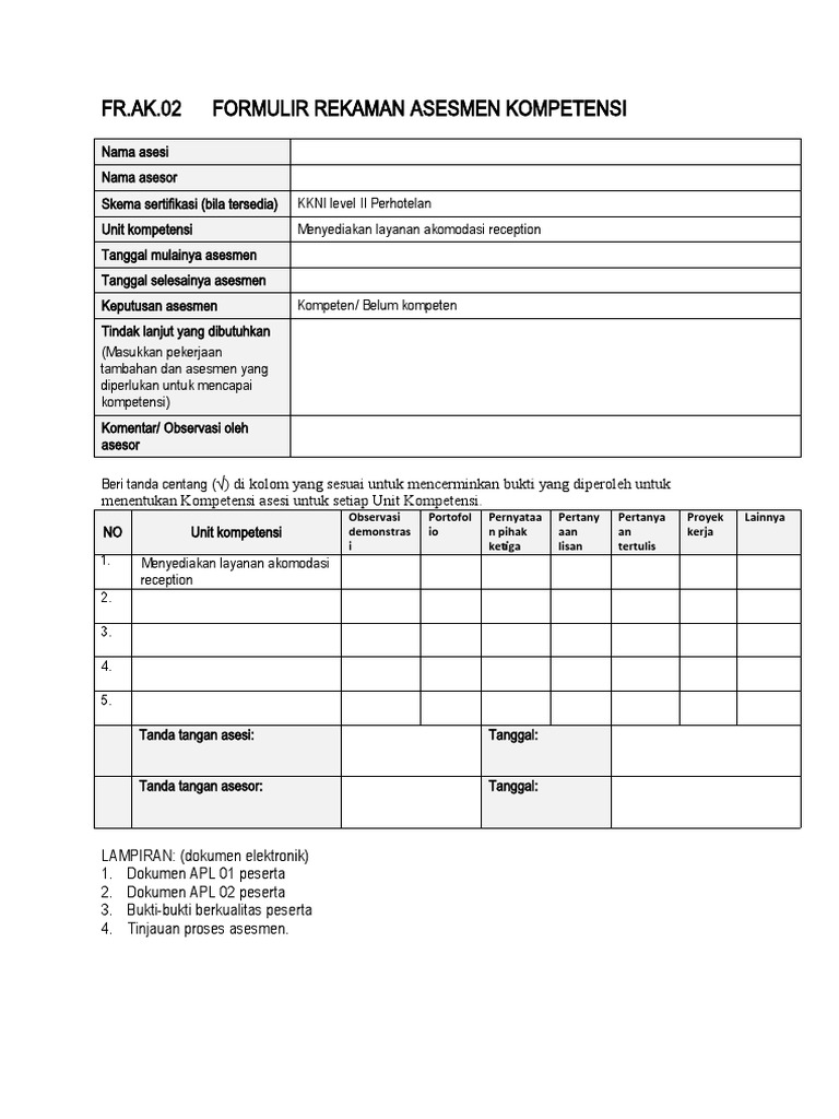2 - Fr. Ak 02 Formulir Rekaman Asesmen Asesmen | PDF
