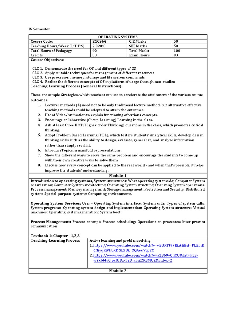 21CS44 | Download Free PDF | Process (Computing) | Thread (Computing)