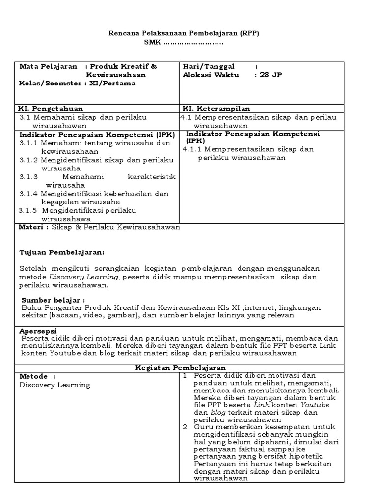 RPP Materi PKK 3.1 | PDF