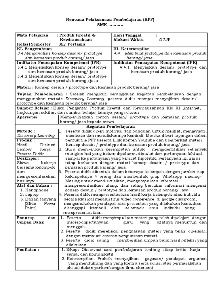RPP Materi PKK 3.4 | PDF
