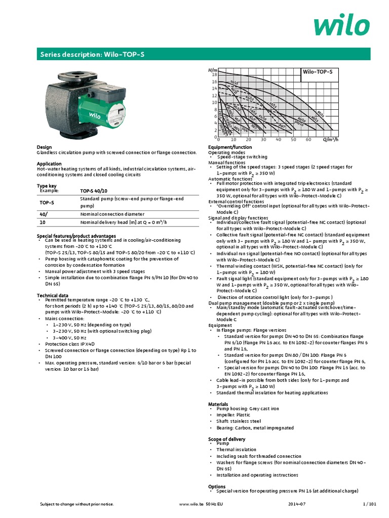Wilo TOP S | PDF | Pump | Mains Electricity