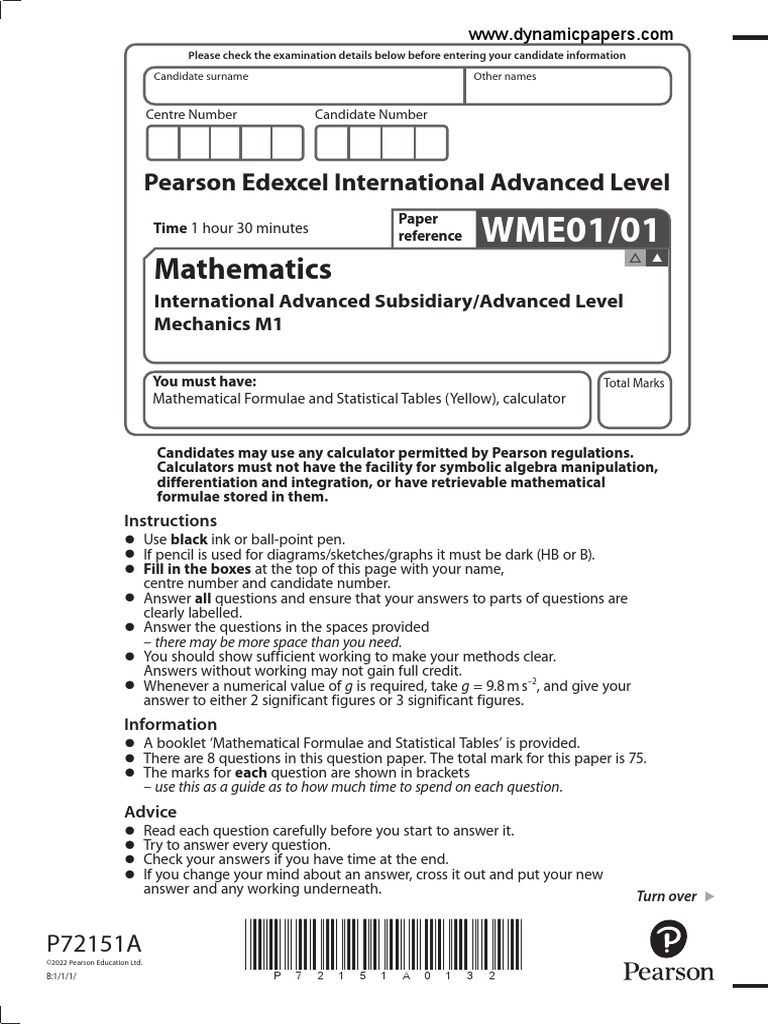 2210 WME01-01 IAL Mechanics M1 October 2022 PDF 1 | PDF