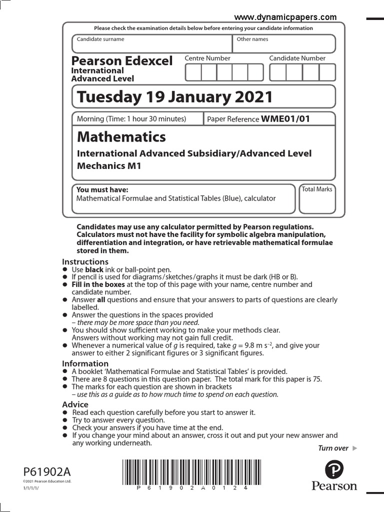 Mechanics M1 Exam Instructions and Details | PDF | Collision | Force