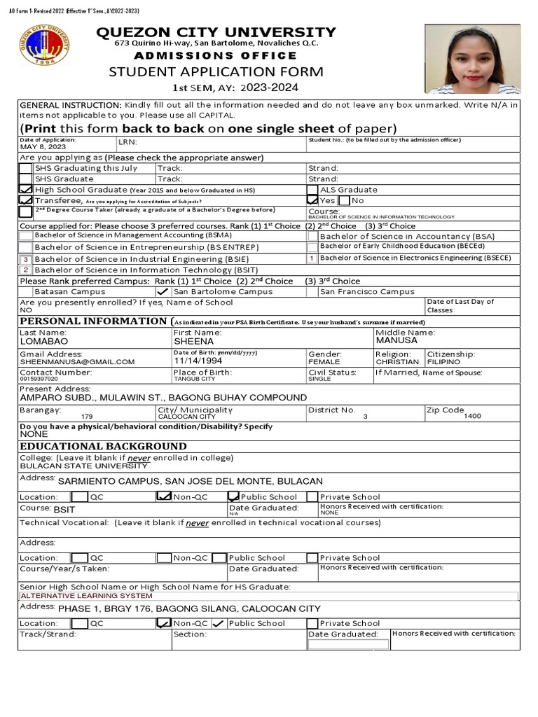 Qcu Admission Form | PDF | Information Privacy | Privacy