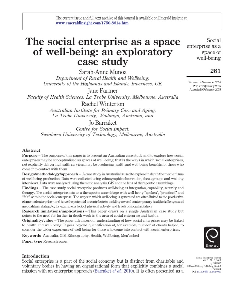 Outthe Social Enterprise As A Space of Well-Being - An Exploratory Case ...