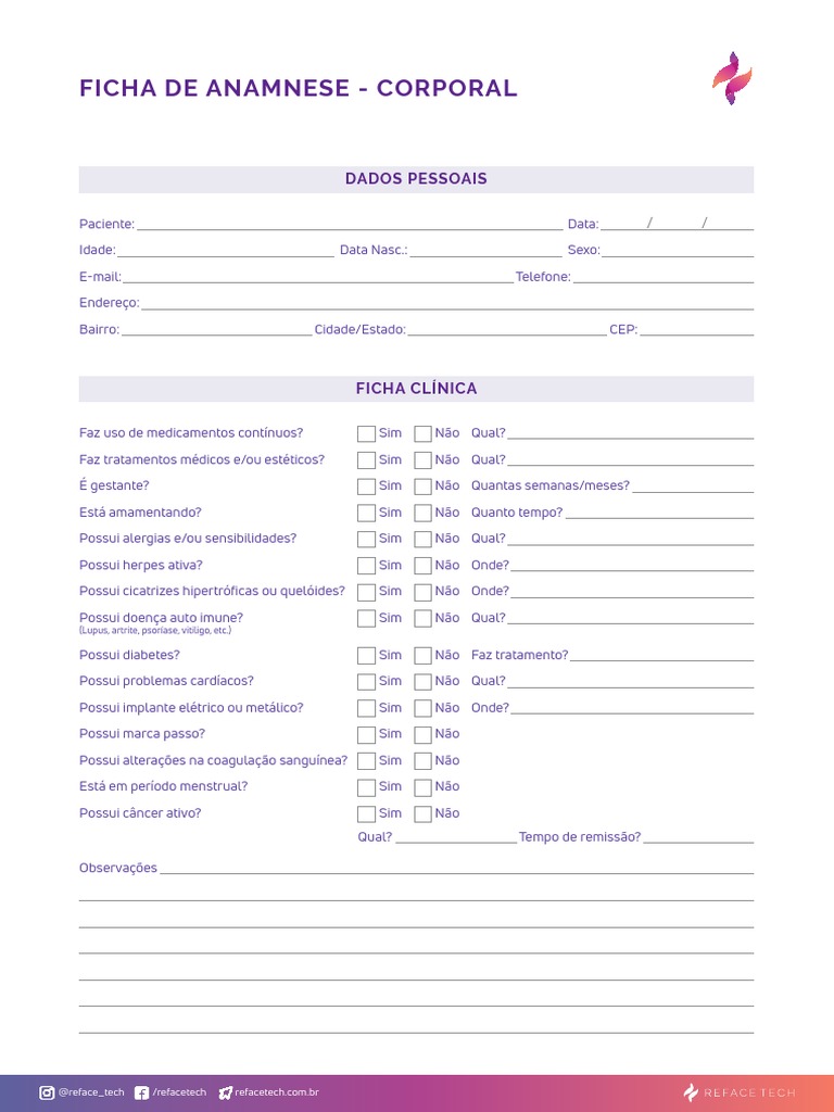 Ficha de Anamnese - Corporal | PDF | Gravidez | Especialidades médicas