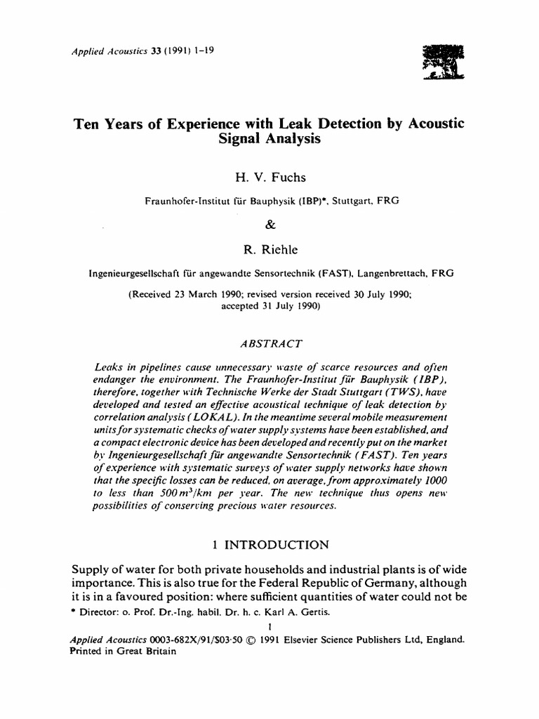 Fuchs1991 - Ten Years of Experience With Leak Detection by Acoustic Signal Analysis | PDF ...